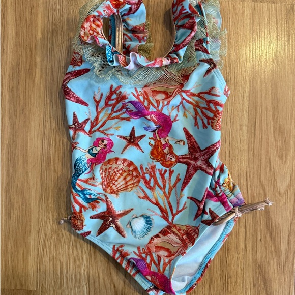 Flapdoodles | Swim | Flapdoodle Mermaid Print Swimsuit With Ruffle Neck ...